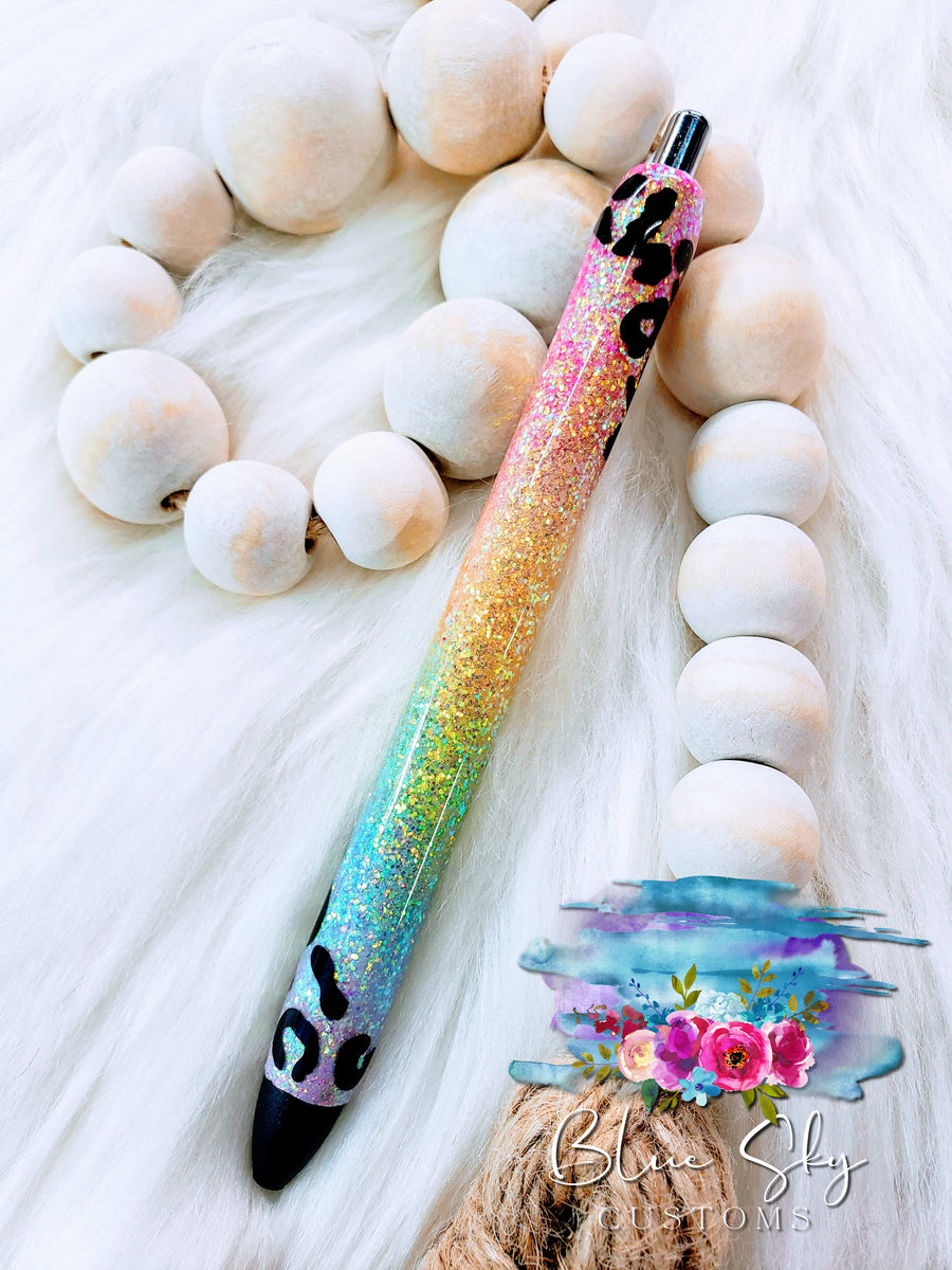 Rainbow Swirl Leopard Print Pen – Blue Sky Customs